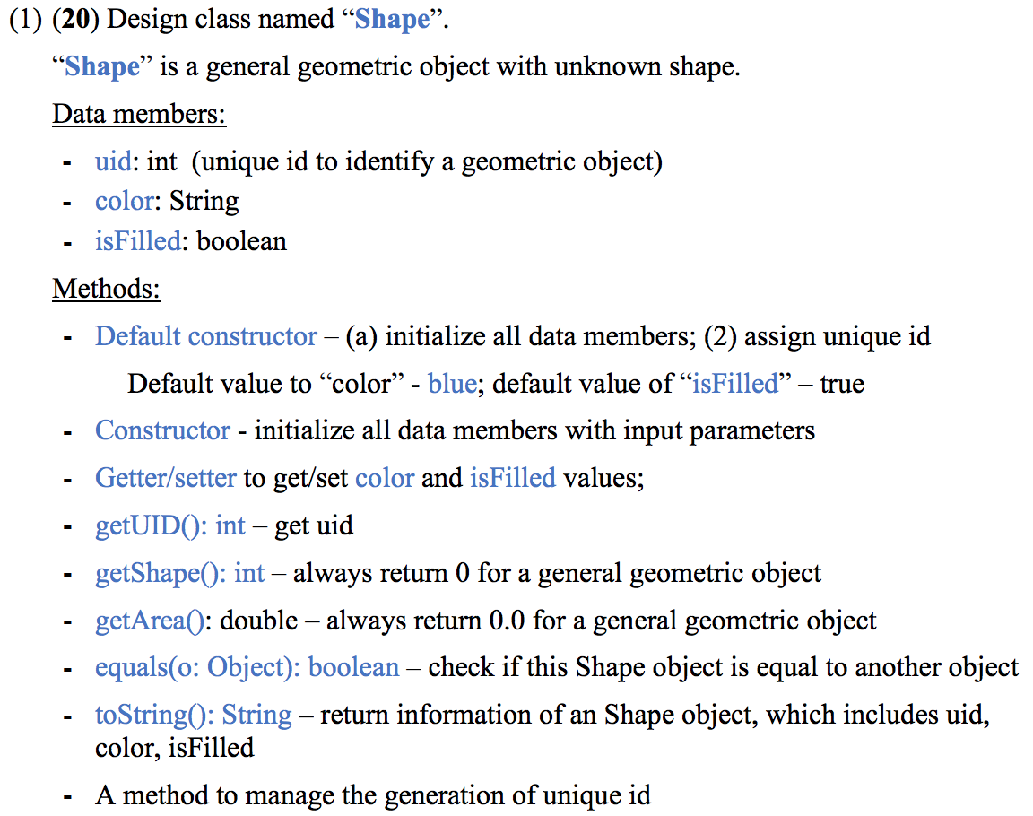 Solved 1 20 Design Class Named “shape” “shape” Is A