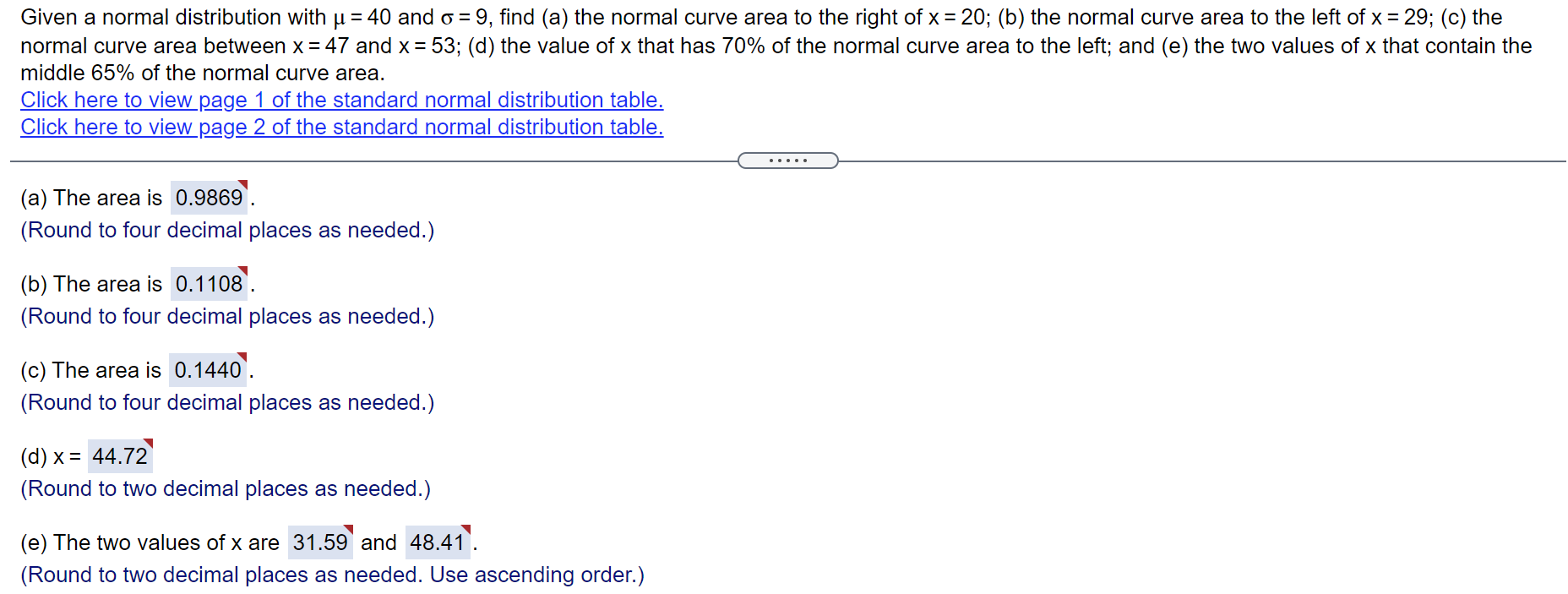 Solved =4 = Given a normal distribution with u = 40 and o = | Chegg.com