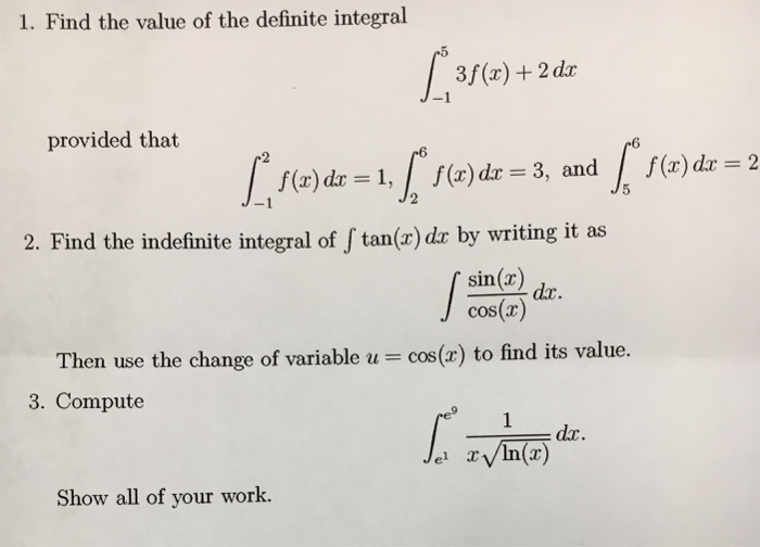 Solved 1. Find the value of the definite integral 3f (z) 2 | Chegg.com