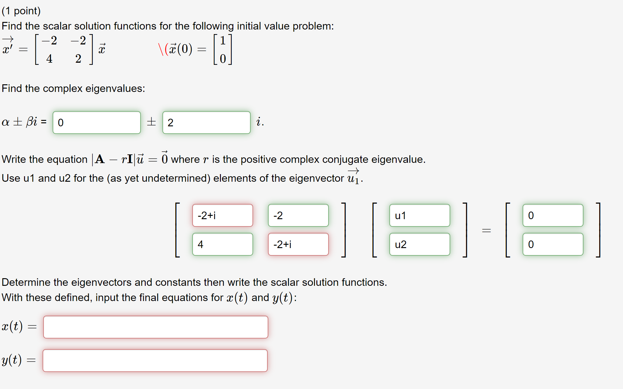 Solved (1 point) Find the scalar solution functions for the | Chegg.com