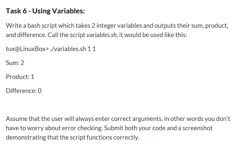 Solved Task 6- Using Variables: Write a bash script which | Chegg.com