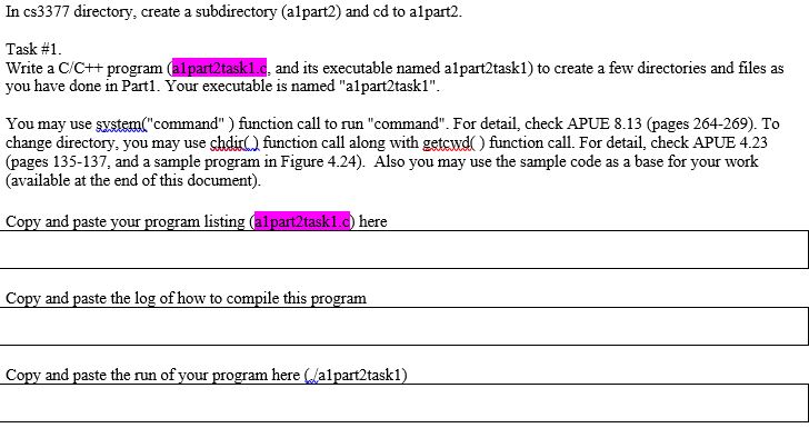 Solved In Cs3377 Directory Create A Subdirectory Alpart2 