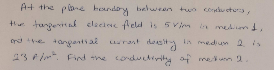Solved At the plane boundary between two conductors, the | Chegg.com