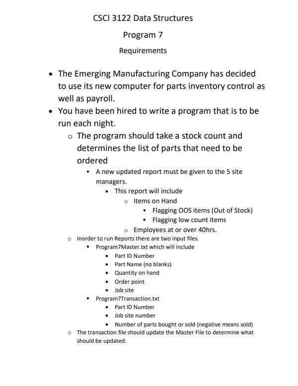 Solved CSCl3122 Data Structures Program 7 Requirements - The | Chegg.com