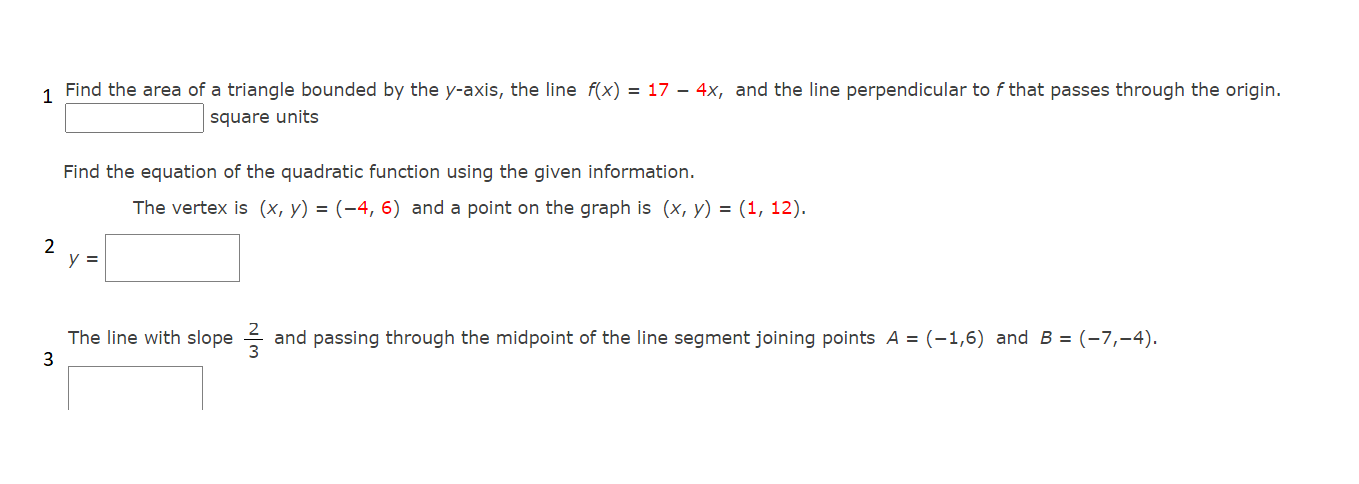 Solved 1 Find the area of a triangle bounded by the y-axis, | Chegg.com