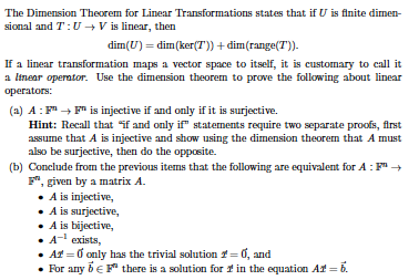 Solved The Dimension Theorem for Linear Transformations | Chegg.com
