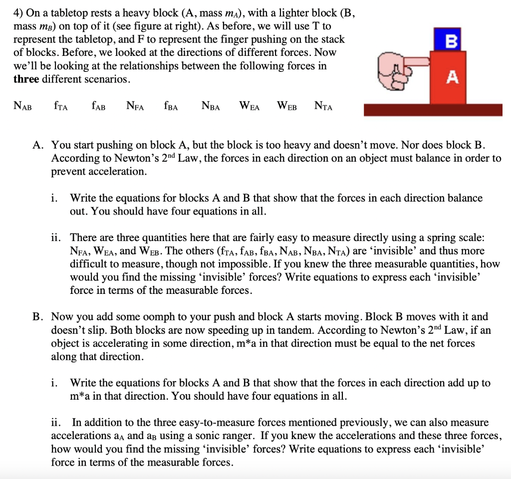 Solved 4) On a tabletop rests a heavy block (A, mass mA ), | Chegg.com