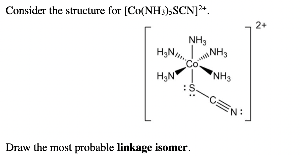 Solved Consider the structure for [Co(NH3)5SCN]2+. Draw the | Chegg.com