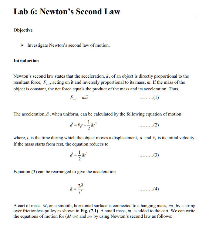 Solved Lab 6: Newton's Second Law Objective Investigate | Chegg.com