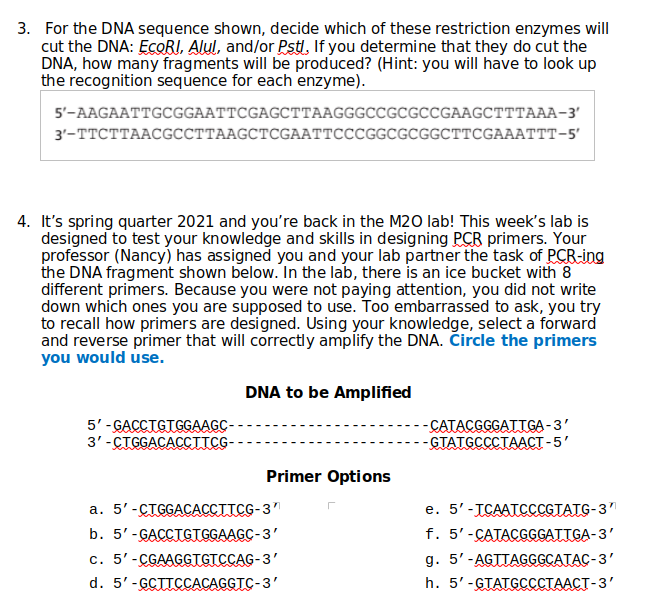 Solved For the DNA sequence shown, decide which of these | Chegg.com