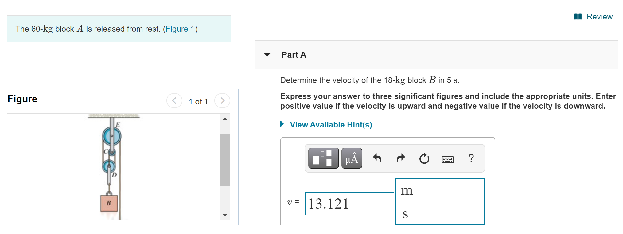 Solved Review The 60-kg block A is released from rest. | Chegg.com