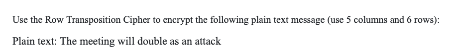 Solved Use the Row Transposition Cipher to encrypt the | Chegg.com