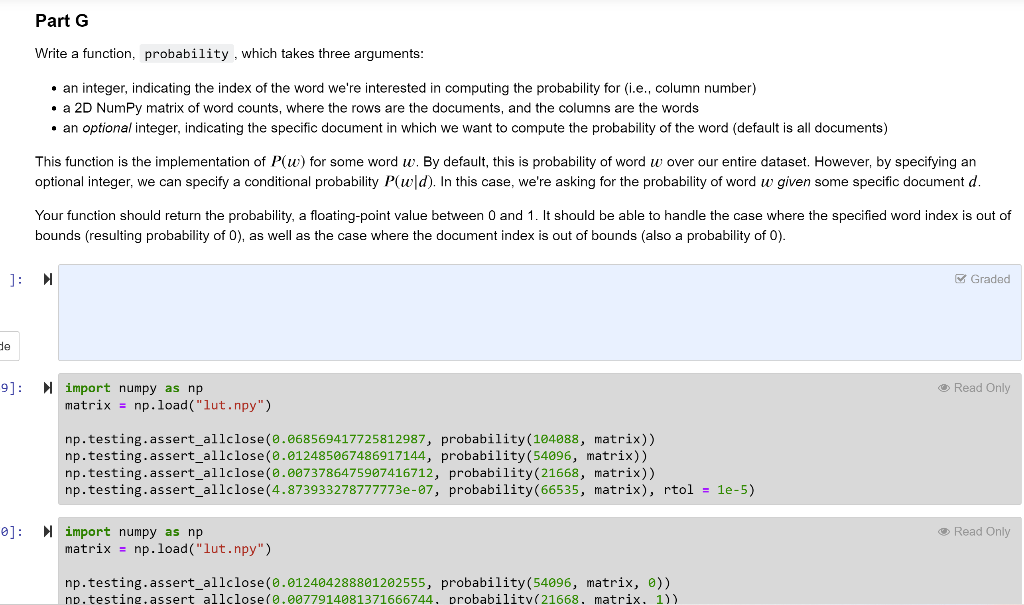 Solved Part G Write a function, probability, which takes | Chegg.com