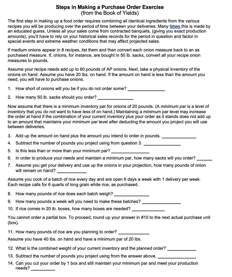 Solved Steps in Making a Purchase Order Exercise (from the | Chegg.com
