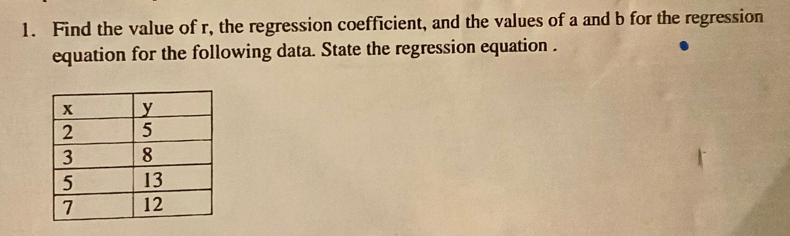 Solved 1. Find the value of r, the regression coefficient, | Chegg.com