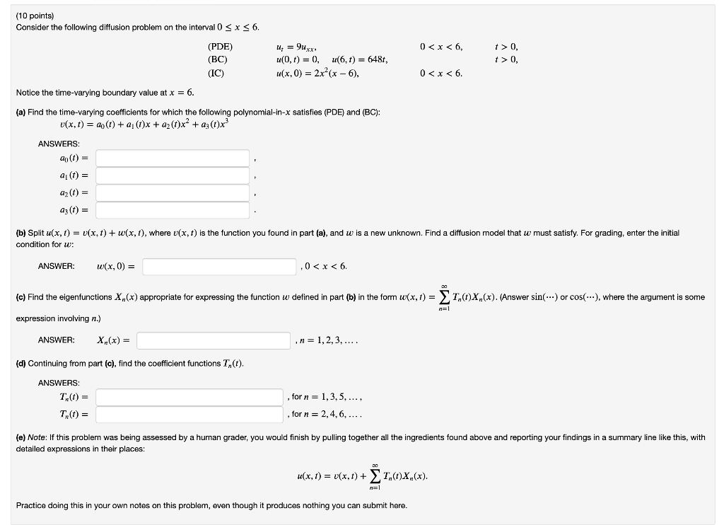 Solved (10 points) Consider the following diffusion problem | Chegg.com