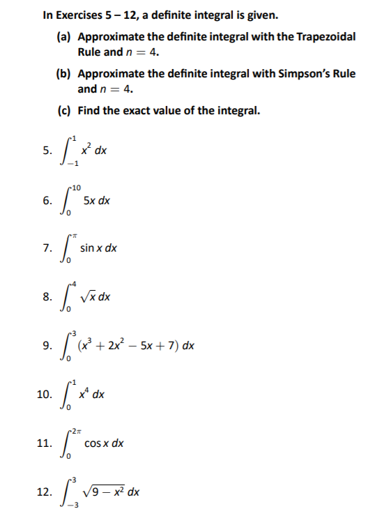 Solved In Exercises 5 - 12, a definite integral is given. | Chegg.com