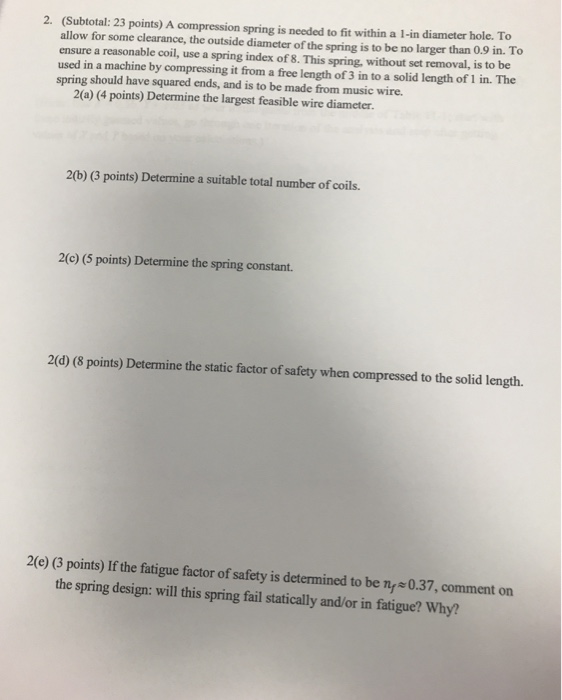 Solved A compression spring is needed to fit within a 1-in | Chegg.com