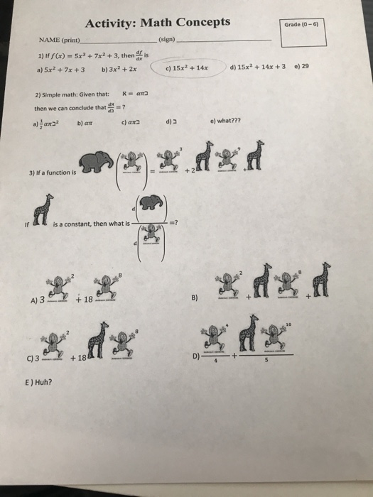 Solved Activity: Math Concepts Grade (0-6) (sign) NAME | Chegg.com