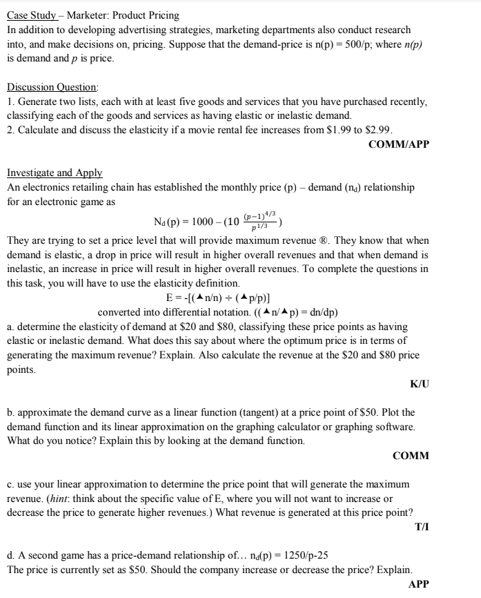 Solved Case Study - Marketer: Product Pricing In addition to | Chegg.com