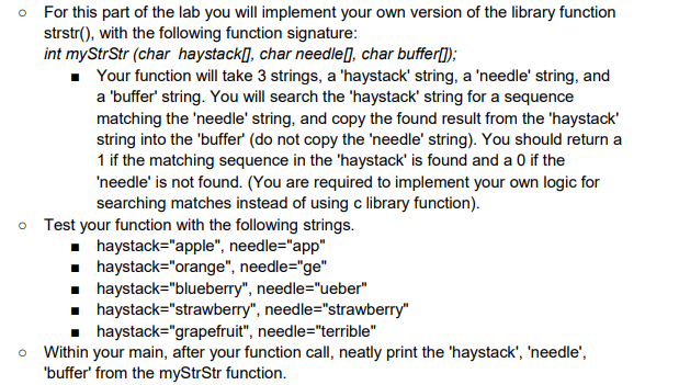 (Solved) : O Part Lab Implement Version Library Function Strstr ... (Solved) : O Part Lab Implement Version Library Function Strstr ...
