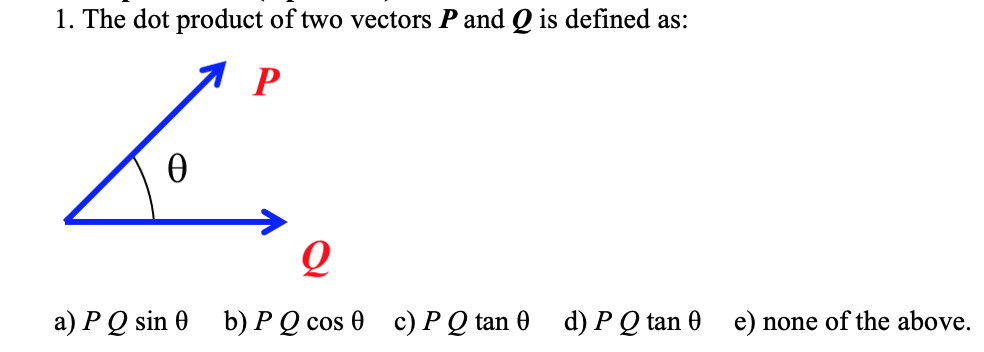 Solved 1. The dot product of two vectors P and Q is defined | Chegg.com