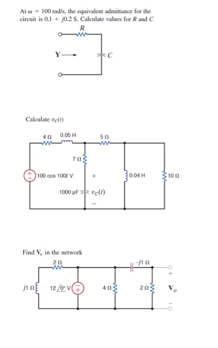 Solved At ω = 100 rad/s, the equivalent admittance for the | Chegg.com