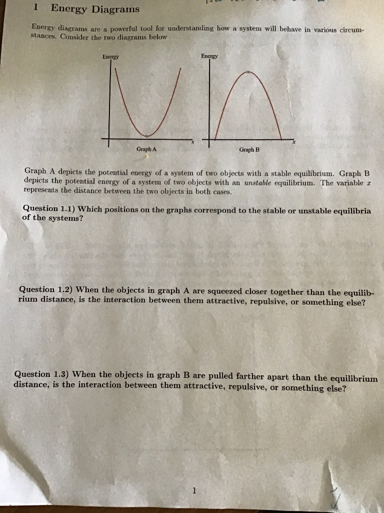 Solved 1 Energy Diagrams Energy diagrams are a powerful tool | Chegg.com