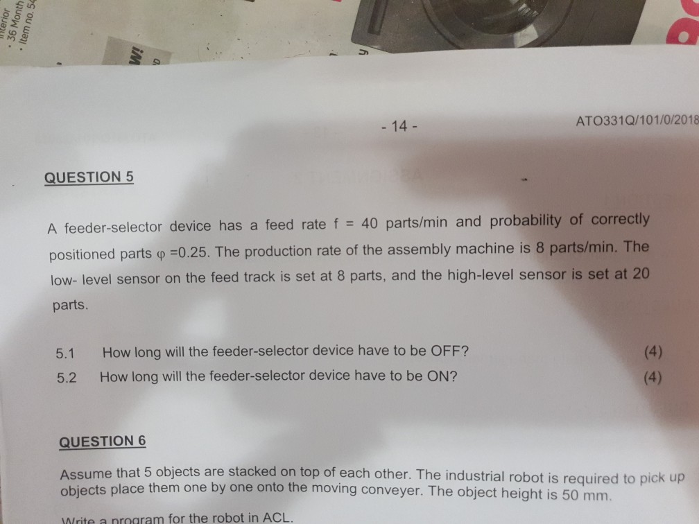 Solved - 14 ATO331Q/101/0/2018 QUESTION 5 A feeder-selector | Chegg.com