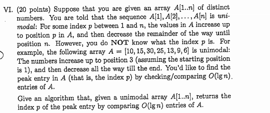 Solved VI. (20 points) Suppose that you are given an array | Chegg.com