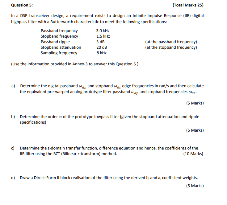 Solved Question 5: (Total Marks 25) In a DSP transceiver | Chegg.com