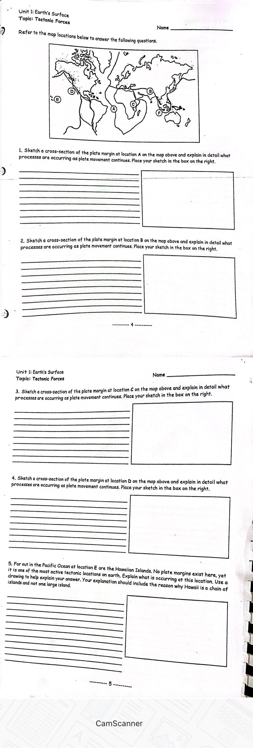 Unit 1: Earth's Surface Topic: Tectonic Forces Name | Chegg.com