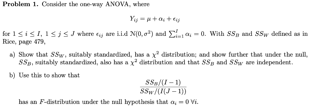 Solved Problem 1. Consider the one-way ANOVA, where | Chegg.com