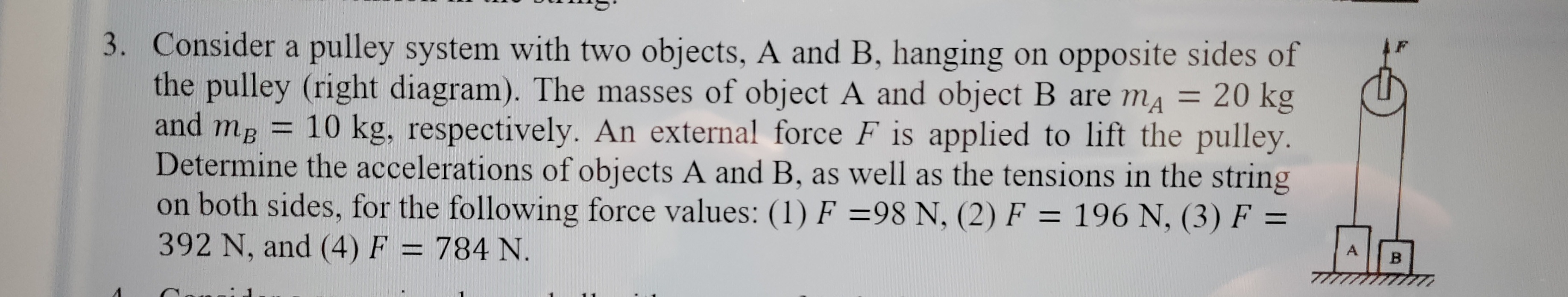 Solved Consider a pulley system with two objects, A and B, | Chegg.com