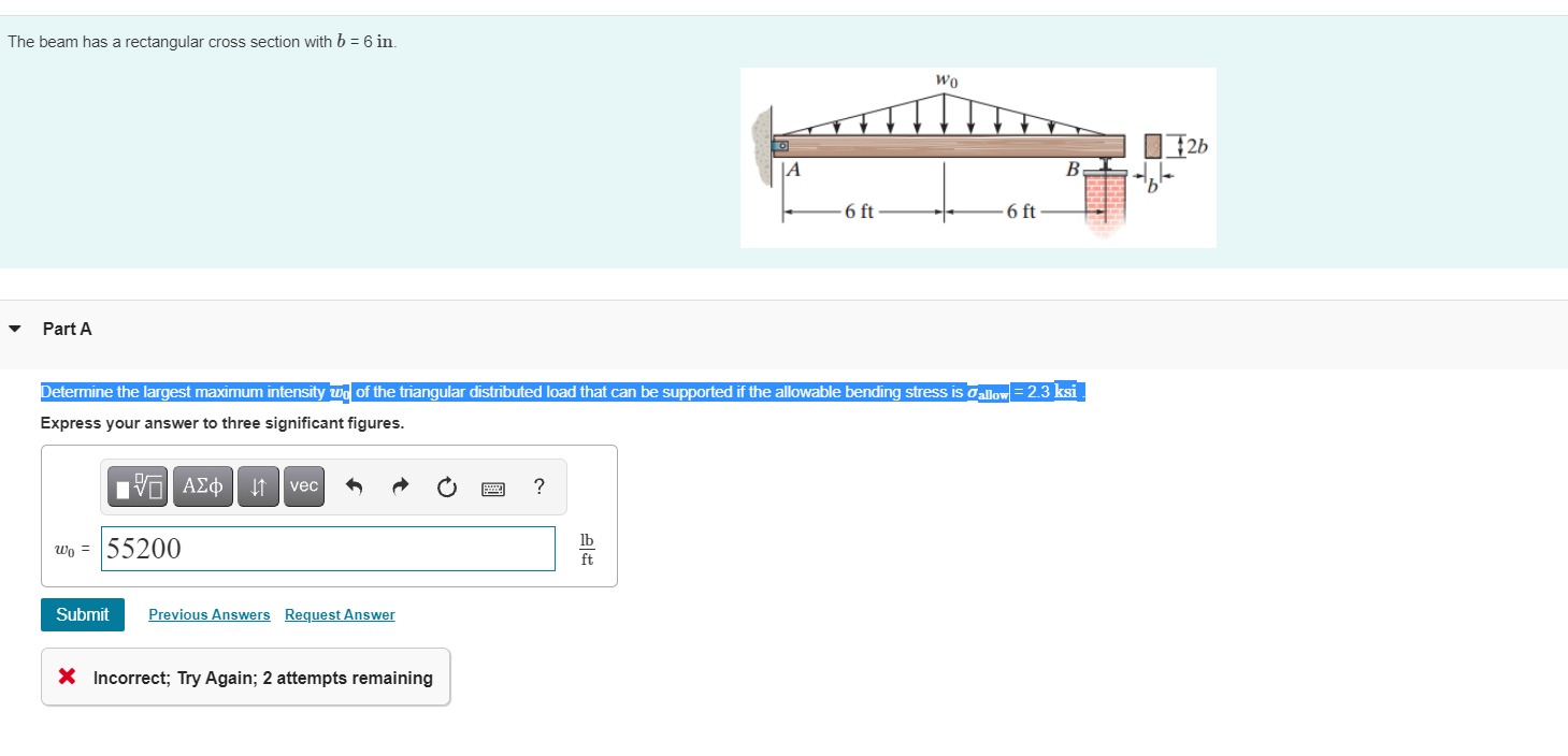 Solved The beam has a rectangular cross section with bb = 6 | Chegg.com