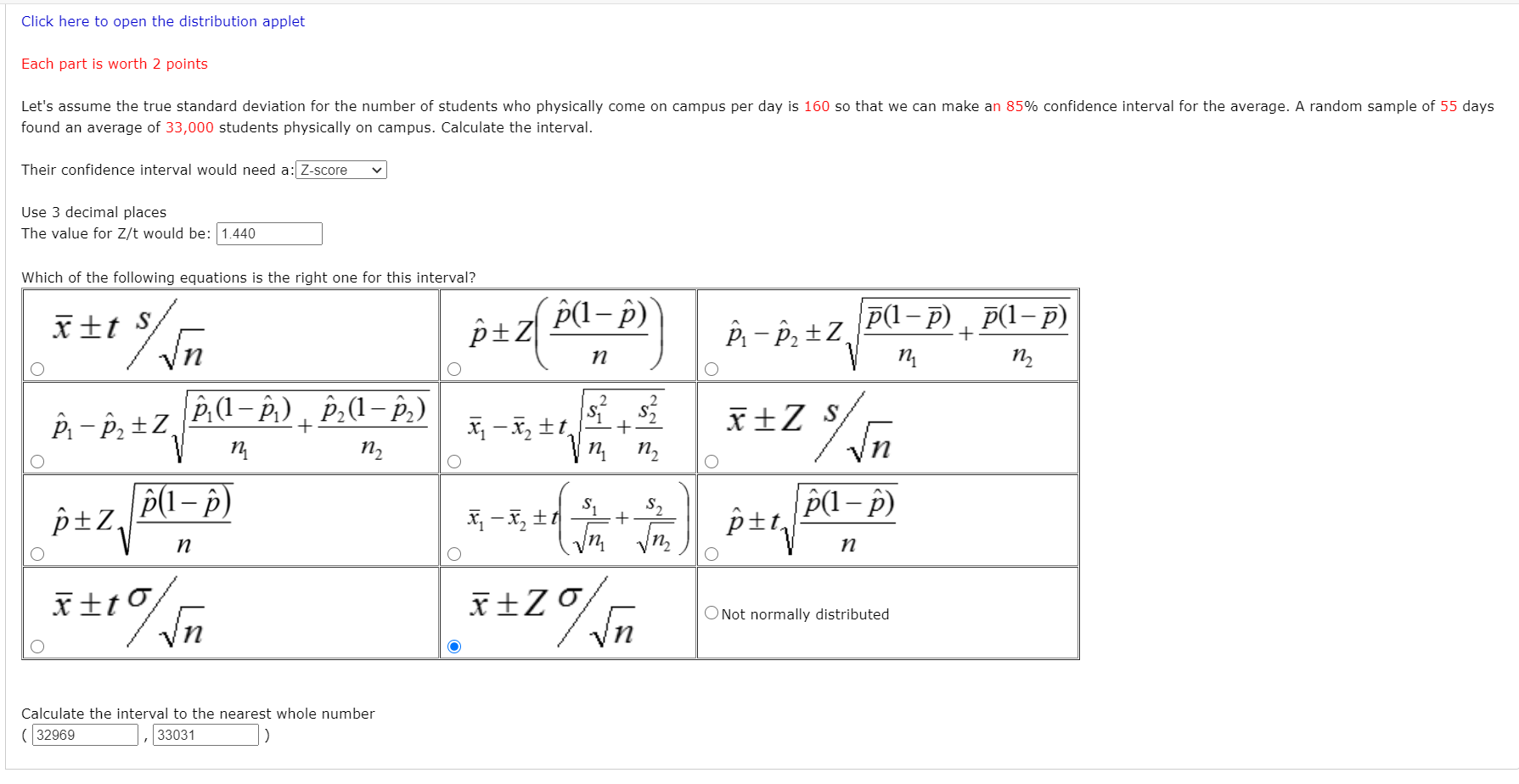 Solved Click here to open the distribution applet Each part | Chegg.com