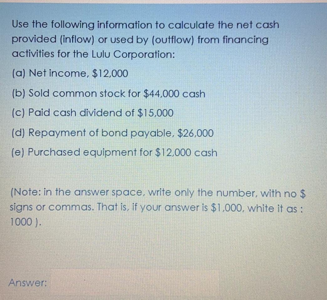 Solved Use the following information to calculate the net | Chegg.com