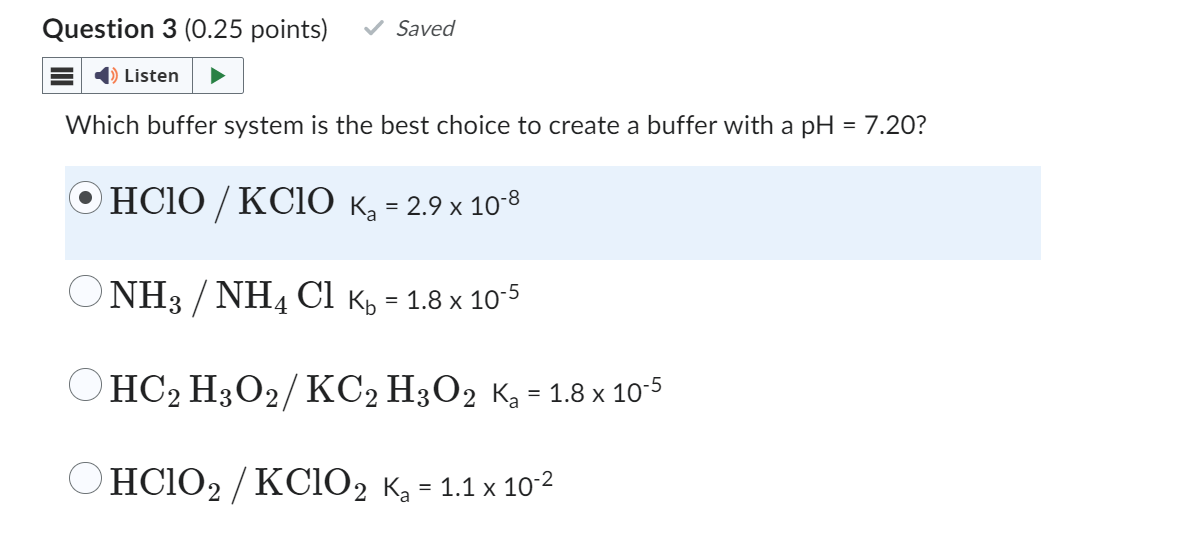 Solved Which buffer system is the best choice to create a | Chegg.com