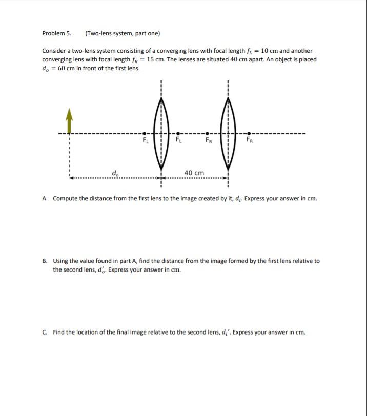 Solved Problem 5. (Two-lens system, part one) Consider a | Chegg.com