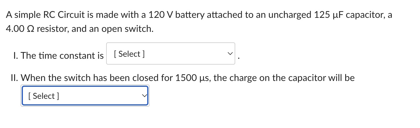 Solved A simple RC Circuit is made with a 120 V battery | Chegg.com
