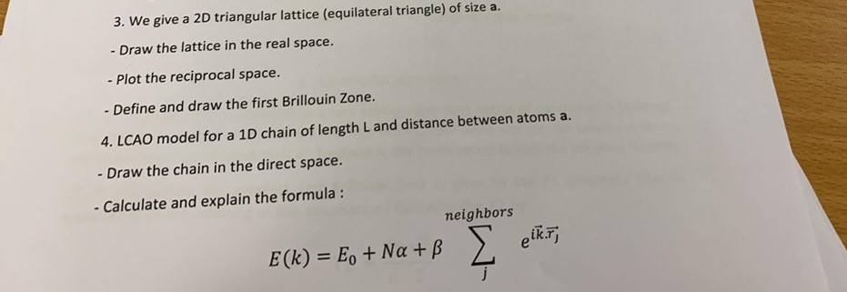 Solved 3. We give a 2D triangular lattice (equilateral | Chegg.com