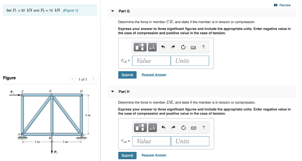 Solved Review Set P = 32 kN and P2 = 15 kN. (Figure 1) Part | Chegg.com