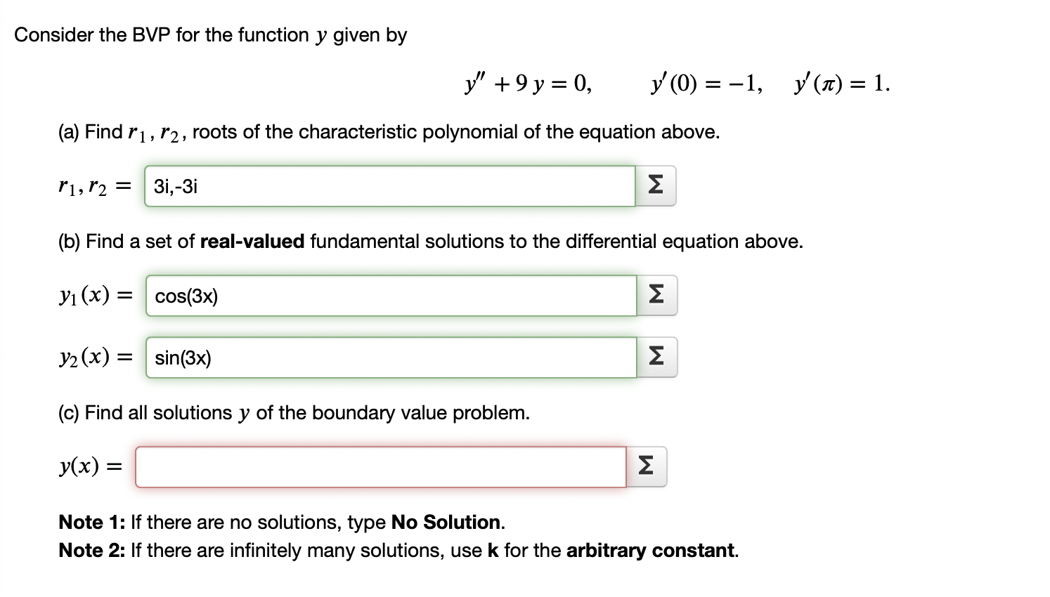 Solved Consider the BVP for the function y given by y" + 9 y | Chegg.com