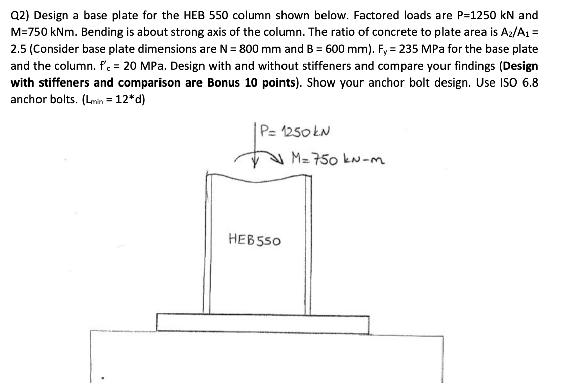 Solved Q2) Design a base plate for the HEB 550 column shown | Chegg.com