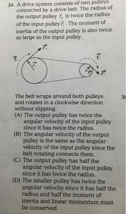 Solved 34. A drive system consists of two pulleys connected | Chegg.com