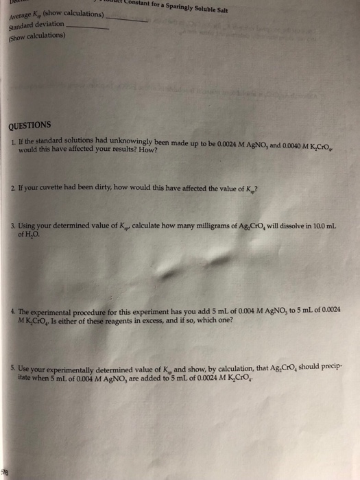 Solved REPORT SHEET Determination of the Solubility-Product | Chegg.com