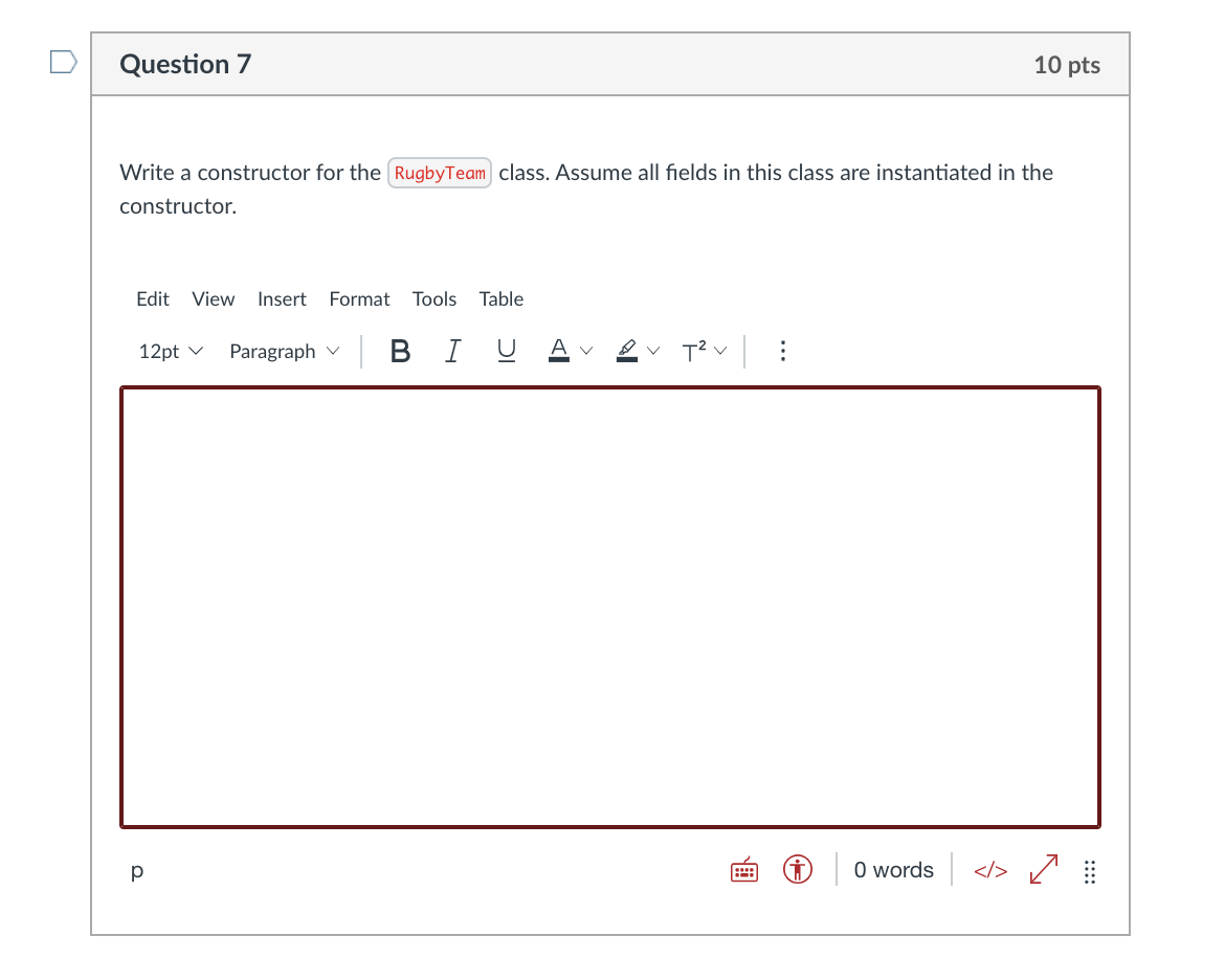 Solved Question 7 10 pts Write a constructor for the | Chegg.com