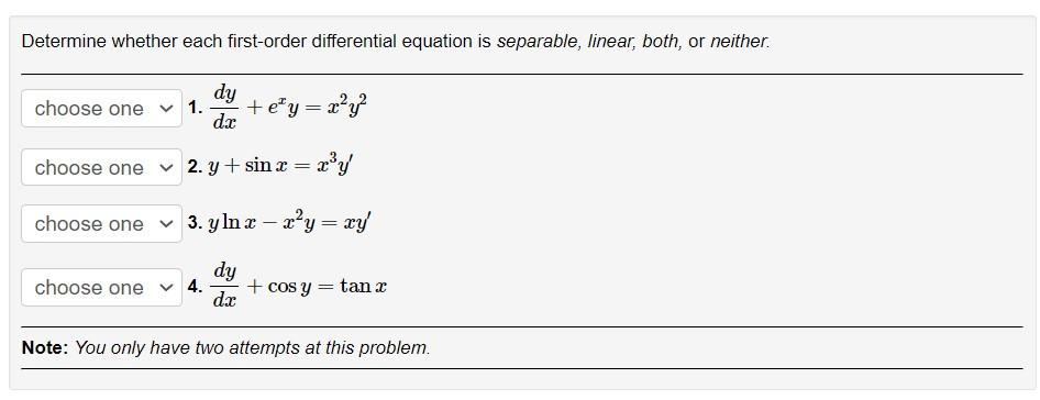 Solved Determine whether each first-order differential | Chegg.com