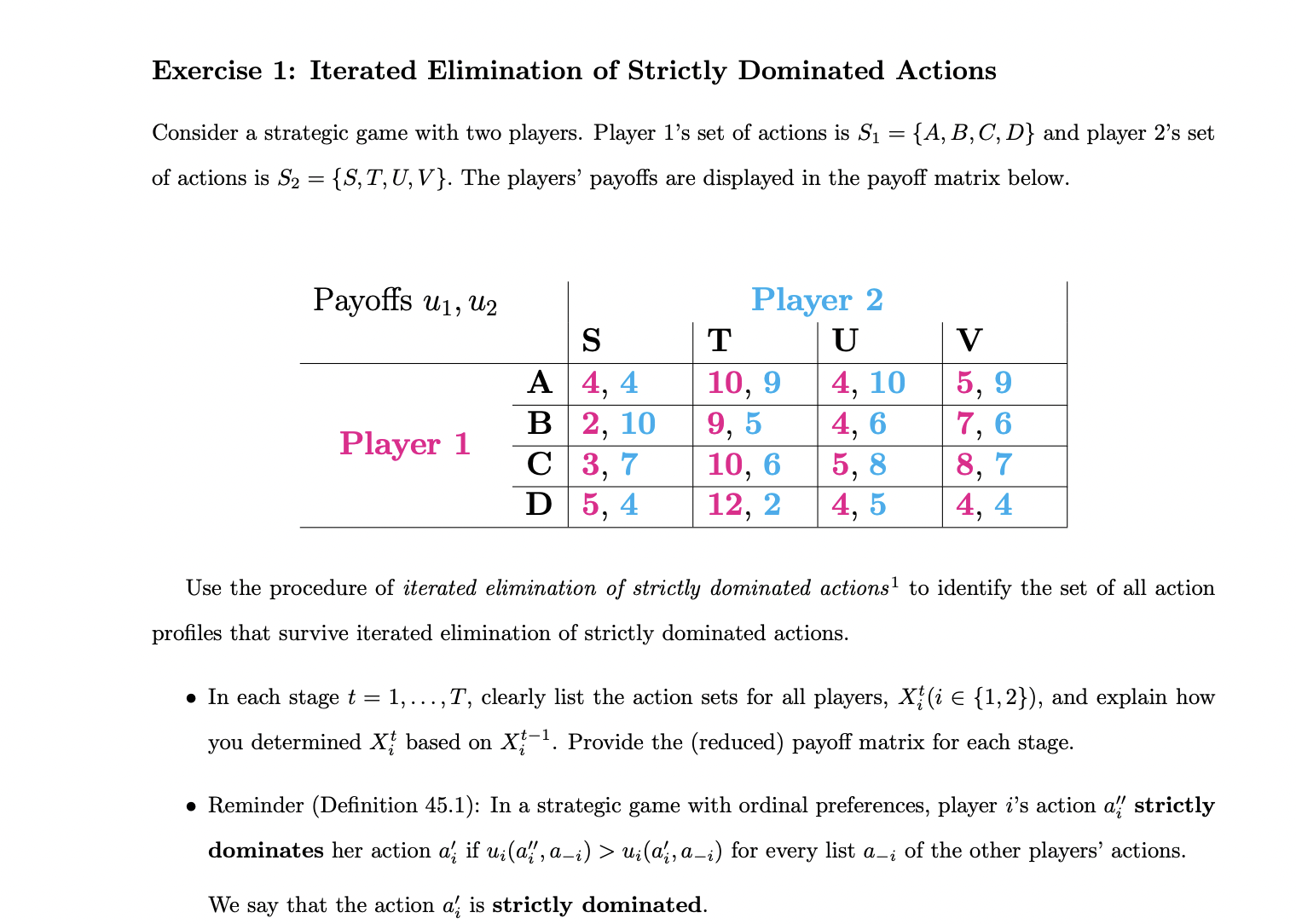 Solved Exercise 1: Iterated Elimination of Strictly | Chegg.com