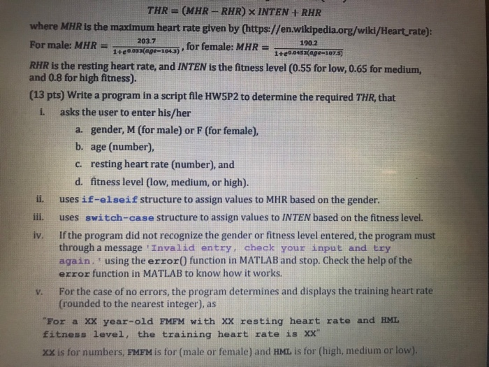 Solved THR = (MHR-RHR) × INTEN + RHR where MHR is the | Chegg.com